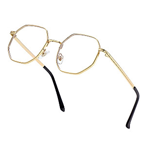 Gleyemor Blue Light Glasses for Women Men Vintage Octagonal Metal Gold Frame Computer Glasses (Gold)