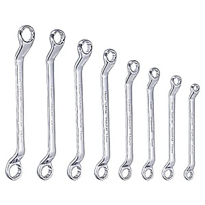 uxcell 45-Degree Offset Box End Wrench Set, 5.5-24mm Metric CR-V Steel with Rolling Pouch, 8-Piece