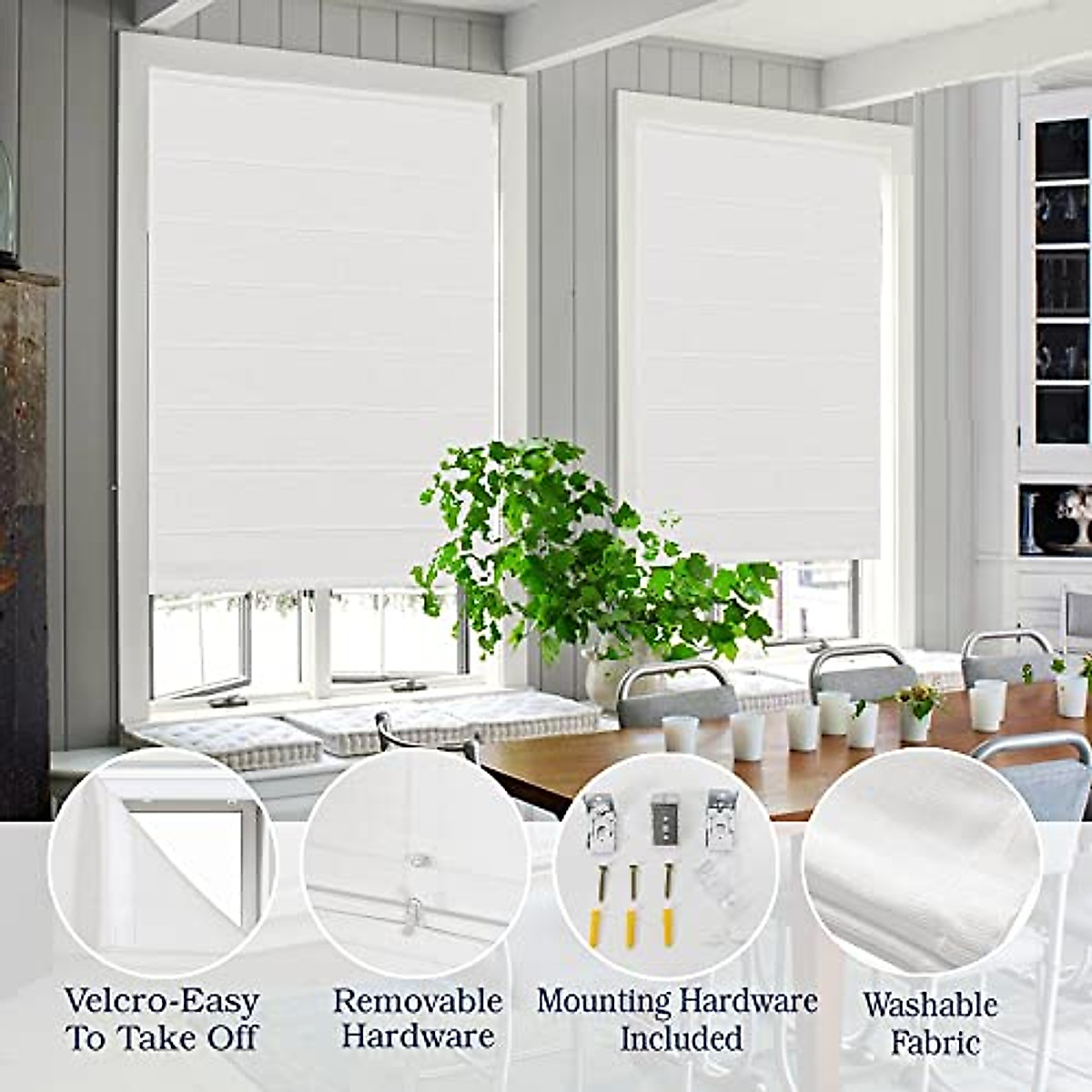 Sunbox Blinds Cordless Roman Shades for Windows, Window Treatments, Room Darkening Shades, Linen Fabric Roman Shades for Doors, Kitchen, Linen Cream