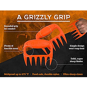 Bear Paws Meat Claws, 2 Pairs (Orange) - The Original Meat Shredder Claws, USA Made - Easily Lift, Shred and Serve Meats - Ultra-Sharp, Ideal Meat Claws for Shredding Pulled Pork, Chicken and Beef…