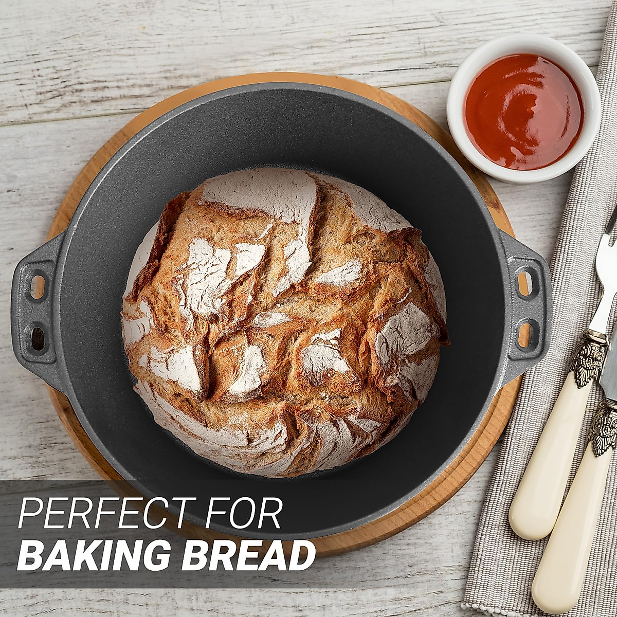 Pre-Seasoned Cast Iron Dutch Oven Pot with Lid, for Braising, Broiling, Frying, Sourdough Bread Baking, Camping Cookware, BBQ,3 Quart Pan