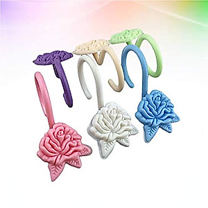 VORCOOL Convenient 18pcs Plastic Shower Curtain Hooks Rose Shape Decor Bath Drape Loop Clip Glide Rings Hangers (Green, Blue, Purple, White, Pink and Beige for Each 3pcs) Hook