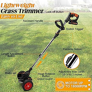 Weed Wacker, 21V Ohey Electric Cordless Weed Eater with 2Pcs 2.0AH Battery Powered, 4-in-1 Lightweight Portable Brush Cutter with Adjustable Length and Cutting Angle for Lawn, Yard, Garden