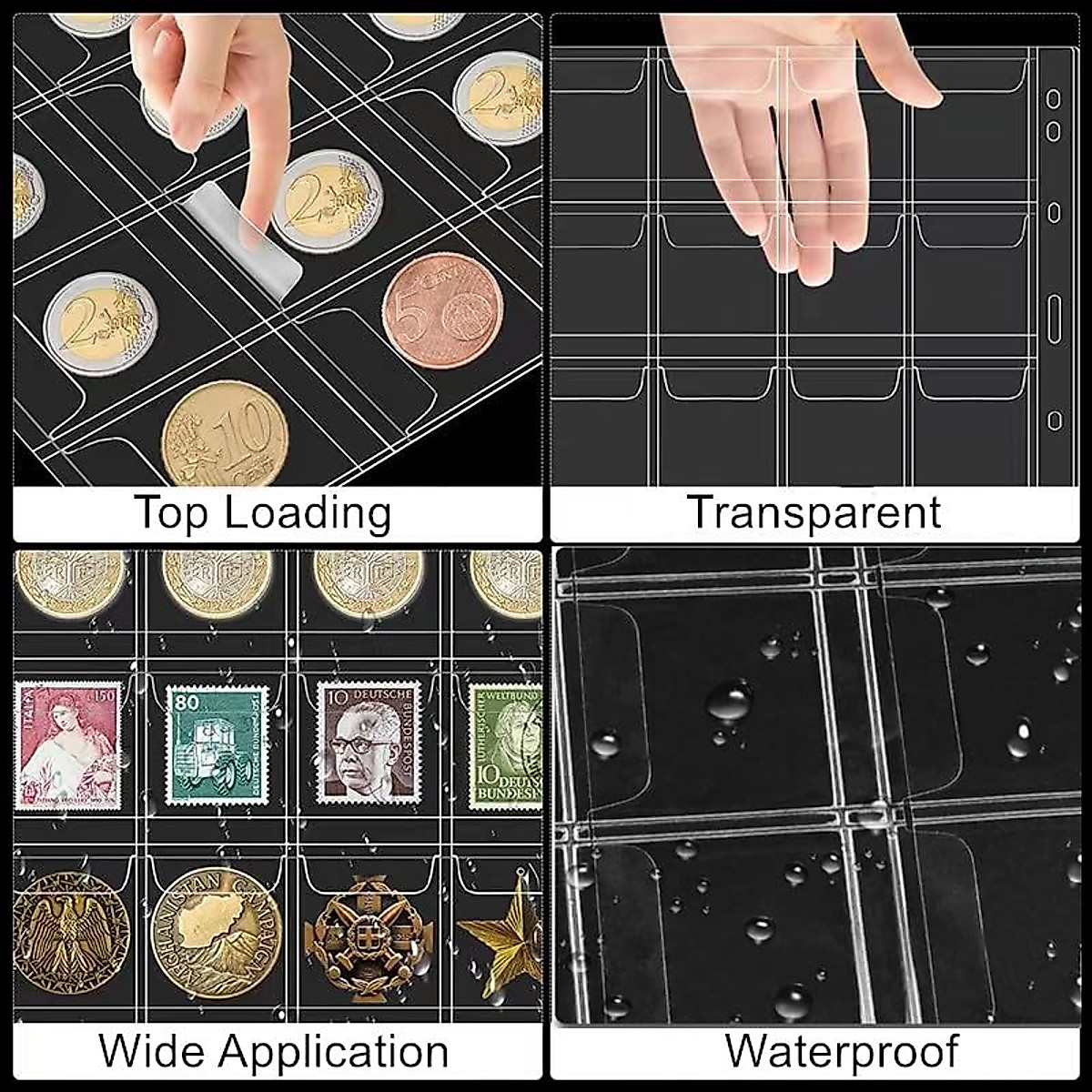 20 Sheets Coin Sleeves for Coin Album Binder, 20 Pocket Coin Protectors Pages, 9 Hole Coin Collection Pages Coin Pocket Holders for Currency, Stamp, Coin,etc