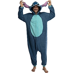 Disney Lilo & Stitch Adult Stitch Kigurumi Cosplay Costume Sherpa Union Suit Pajama Outfit (L/XL) Blue