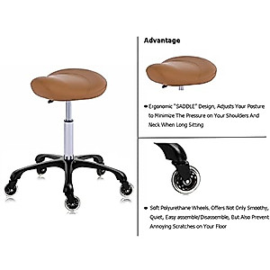 MCcursor Hydraulic Saddle Stool with Wheels Height Adjustable Stylish Ergonomic Rolling Swivel Chair for Hygienic Clinic Salon Tatoo Massage Office, in Camel