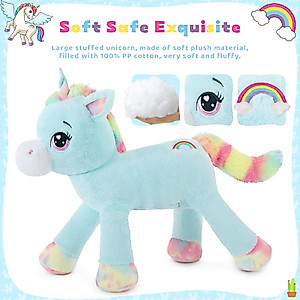 Tezituor 43" Big Unicorn Stuffed Animal, Cute Plush Toy Gift for 3-8 Years Old Girls, Large Soft Stuffed Unicorn Pillow, Gift for Christmas Birthday Valentine's Day (Blue)