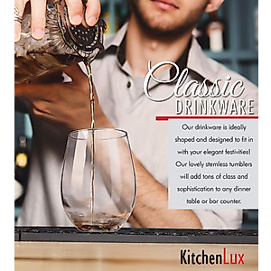 Kitchen Lux Stemless Wine Glasses Set of 12, 18oz Wine Glass – Stemless Wine Glass & Cocktail Tumbler Set – Premium Glass Drinking Cups in Bulk– Deluxe Gift Pack Short Wine Glasses, Dishwasher Safe