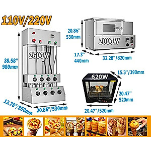 TXMACHINE® 4 cone maker machine kitchen pizza cone machine 3KW Pizza Making Machines for pizza restaurant with pizza oven,Display food warmers (110V/60HZ, cone maker+oven+Display Cabinet)