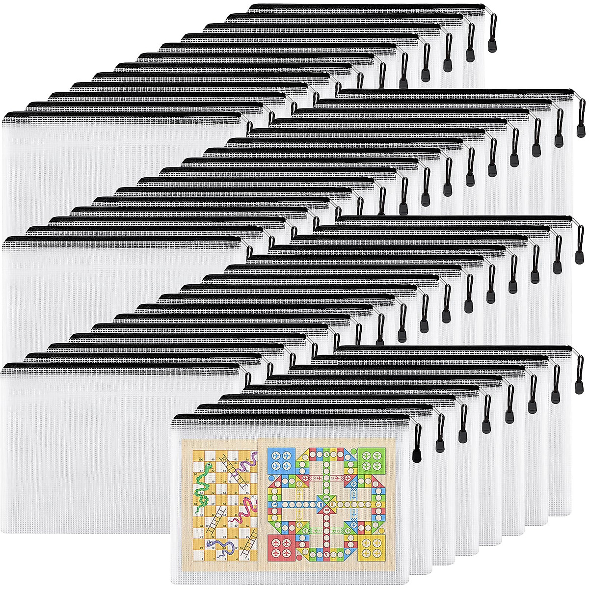 LABUK 52 Pack Mesh Zipper Pouch Bags, A4 Letter Size Zipper Pouch for Organizing, Clear Waterproof Plastic Zipper Bags, File Bag for School Classroom Block Games and Office Supplies