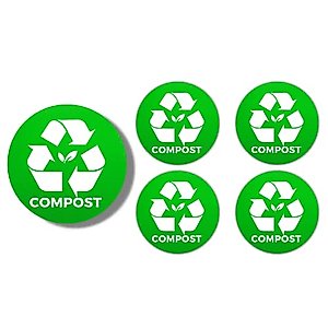 Compost Bin Vinyl Stickers for Kitchen and Outdoor Bins 5in 5 Pack Premium Self Adhesive Vinyl Labels Weatherproof UV Resistant Compost Stickers