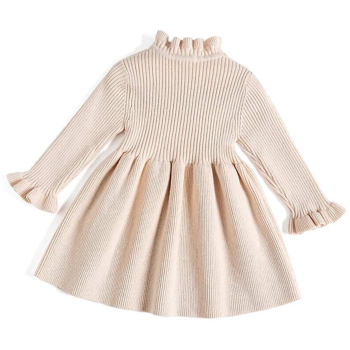 Simplee kids Little Girls' Long Sleeve Girl Dresses and Rompers Ribbed Knit Sweater Dress Apricot for 2T