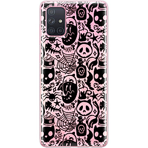 TPU Phone Case Compatible with Samsung A72 A71 5G A70 A51 A50 A32 A21 A11 A12 A13 A14 A01 Skeleton Shockproof Cat Skull Spider Web Flexible Clear Lightweight Spooky Durable Silicone Halloween