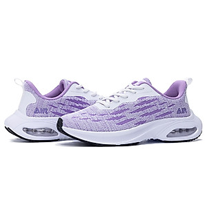 MAFEKE Women Air Running Shoes Athletic Tennis Lightweight Breathable Mesh Sneakers for Walking Jogging Workout Travel Non Slip Footwear WhitePurple Size 10.5
