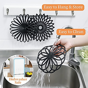 Kalsreui Trivets for Hot Dishes, Silicone Trivet Hot Pads for Kitchen Counter, Carved Silicone Trivets for Hot Pots and Pans, Heat Resistant Mat for Quartz, Teal Round Silicone Trivets Mats Pack 6