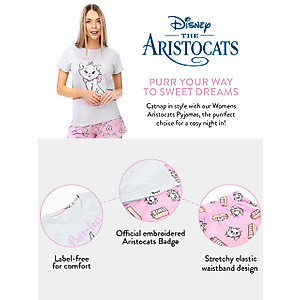 Disney Pajama for Women | Ladies Aristocats Pajamas | Cotton Short PJ Set Grey Medium