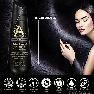 Inova Professional Color Revive & Enhance - Smooth Protection Sulfate-Free Shampoo - Color Deposit Black, 11 Fluid Ounce