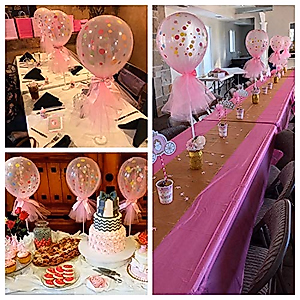 Suppromo Pink Polka Dot Balloons Set Tutu Tulle Balloons With Column Base Kit for Baby Shower Girl Wedding Birthday Party Table Decorations(12 inch Pink Tulle Balloon, 6 Pack)