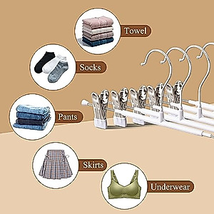 HWAJAN Pants Hangers with Clips 10 Pack Adjustable Skirt Hangers for Women Non-Slip Trousers Hanger for Jeans Clothes Hangers for Pants Heavy Duty Space Saving Shorts Hangers,White,12Inch