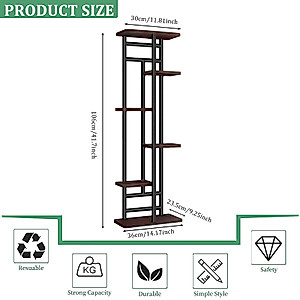 6 Tier 7 Potted Wood Tall Plant Stand Metal Rack Indoor, YOCOMEY Multiple Flower Pot Holder Shelves Corner Rack, Planter Shelf Display Rack Storage Organizer for Patio Living Room Balcony