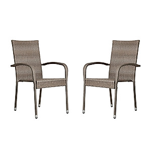 Aspect Living 65254 Morgan Outdoor Wicker Stacking Hand Woven All Weather Steel Powder Coated Frame Lightweight Indoor Outdoor Porch Backyard Garden Balcony - Set of 2 - Weathered Gray