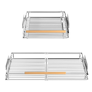 Redrubbit Expandable Pull Out Drawers Cabinet Shelf Organizer, Heavy Steel Metal Wire Slide Out Kitchen Pantry Organizer Storage Shelf, Adjustable Width 16.3~26.3"x17.3" D