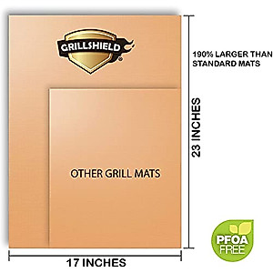 GrillShield - 2 Extra Large Copper Grill and Bake Mats - Best Gift - 17 X 23 inches Non Stick Mats for BBQ Grilling & Baking, Reusable and Easy to Clean