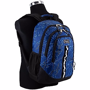 FUEL Large Multipocket Unisex Backpack with Water Resistant Bottom for Class, Travel, and Outdoors - Blue Marble
