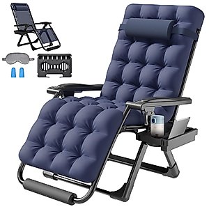 ZENPETIO 26In ZeroGravity Chair, Zero Gravity Recliner Lounge Chair for Indoor and Outdoor, Reclining Camping Chair for Lawn and Patio, Anti Gravity Chair w/Cushion, Cup Holder and Footrest, 440LBS