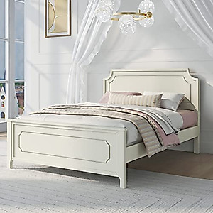 Harper & Bright Designs Queen Size Platform Bed with Headboard and Footboard, Rubber Wood Queen Bed Frame with Sturdy Slat for Bedroom, No Box Spring Need, Easy Assembly (Ivory White)
