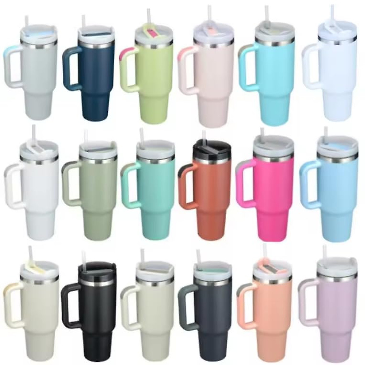 [MATCHA] 40 oz Stainless Steel Tumbler with Handle & Straw – Insulated Travel Mug for Hot & Cold Drinks, Leak-Proof, Sweat-Free, Fits Car Cup Holder – Durable, BPA-Free, Reusable