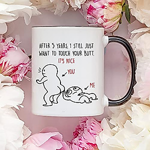 YouNique Designs 5 Year Anniversary Mug, 11 Ounces, Funny 5th Anniversary Coffee Mug for Her and Him, Fifth Year Wedding Anniversary Cup, 5th Wedding Anniversary Mug (Black Handle)