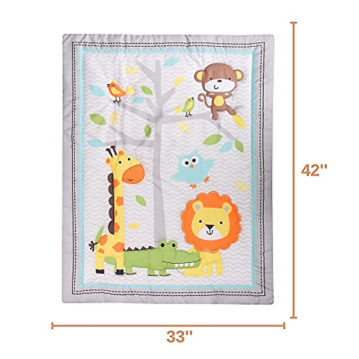 Baby Bees 4 Pieces Animal Safari Crib Bedding Sets for Boys and Girls | Baby Bedding Crib Set of Crib Sheet, Quilt, Dust Ruffle for Standard Size Crib