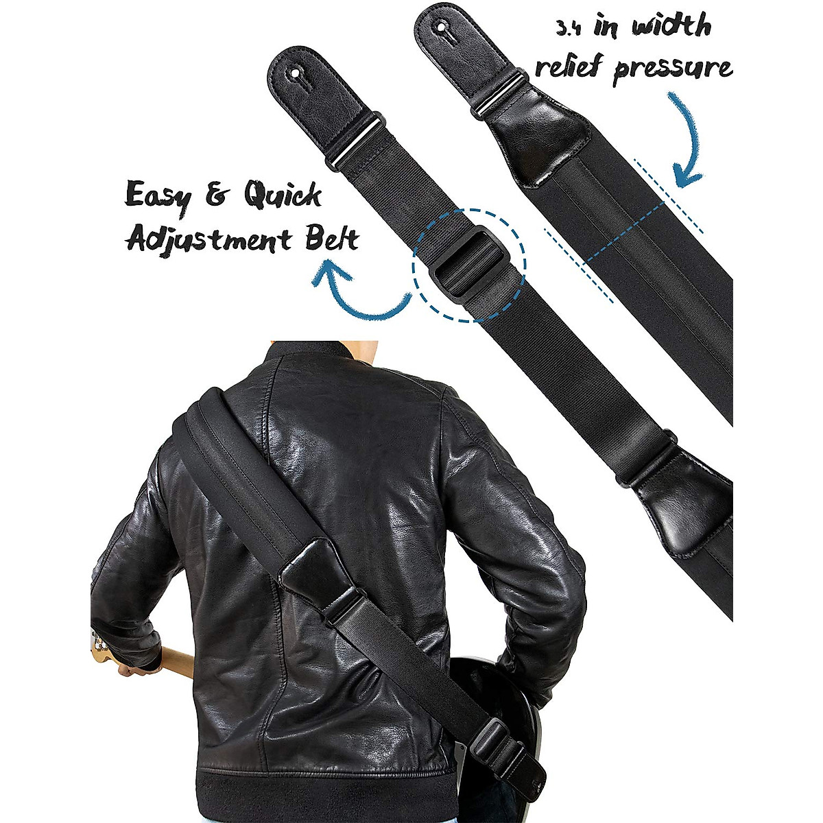 Wepop Guitar Strap Elastic Soft Comfortable Neoprene Leather 3.4in Bass Acoustic Electric Guitar (391)