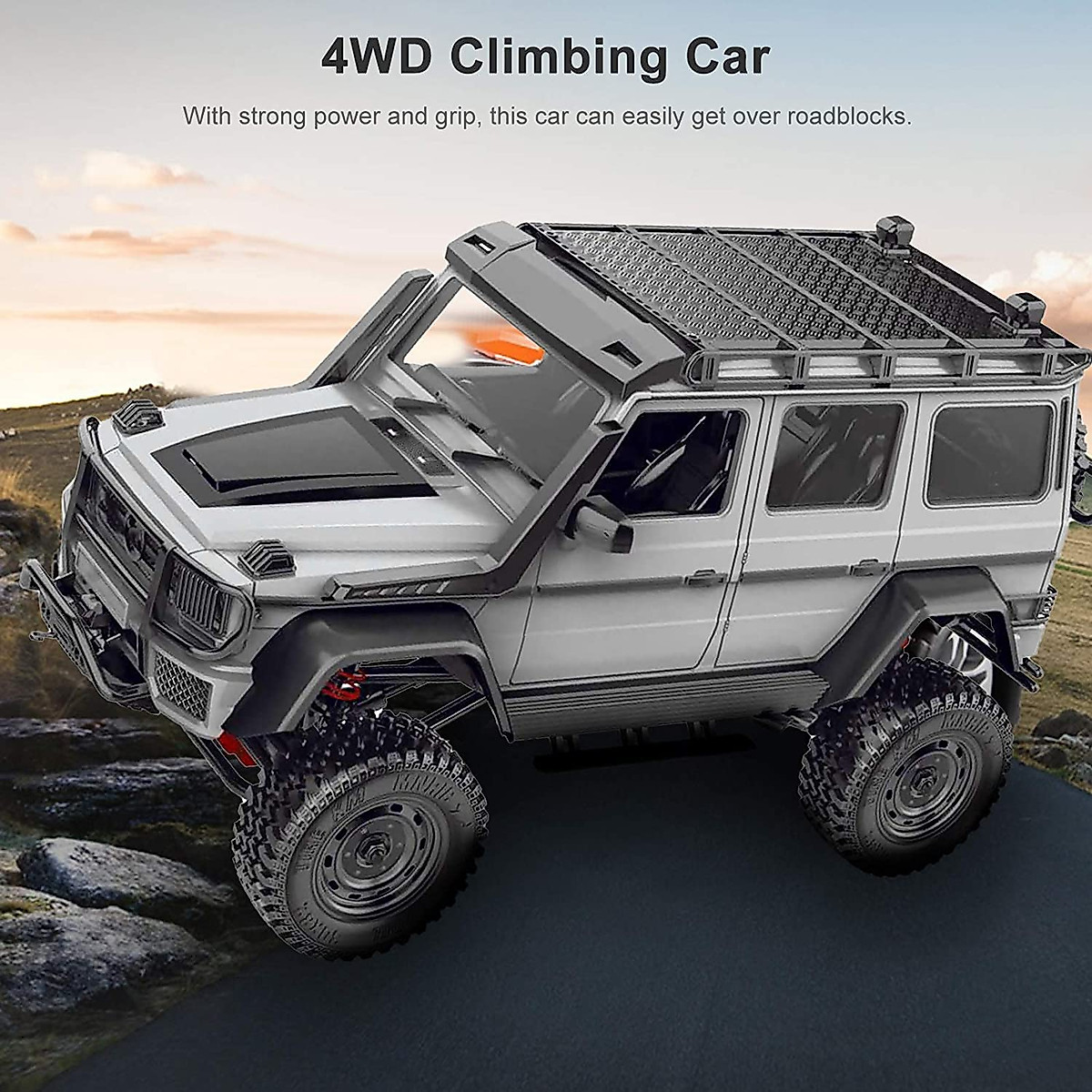 FMTStore R/C MN-86S | Upgrade Version 4WD 1/12 2.4G Remote Control Big G500 RC Car Rock Crawler Climbing Off Road Truck with Headlight RTR Vehicle Models for Kids and Adults - Matt Grey