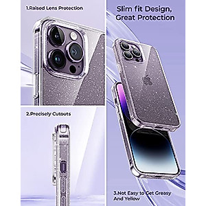 BENKS Designed for iPhone 14 Pro Max Case for Women Girls, Crystal Glitter Shockproof & Anti-Scratch Full Protection [Not Yellowing] Back Cover for iPhone 14 Pro Max (6.7”)