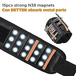 Magnetic Wristband with 15pcs Strong N38 Magnets, Tool Gift for Father, Boyfriends, Handyman, Electrician