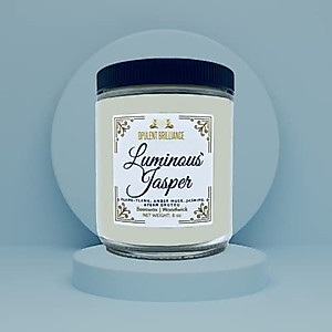 Woodwick Candle, Luminous Jasper, Beeswax Candle, Jasmine, Amber Musk, Organic Candle, Aromatherapy, Scented Candle, Opulent Brilliance 8 oz