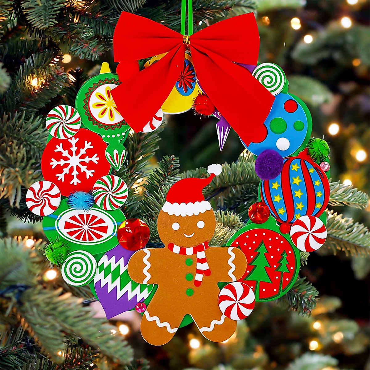 Winlyn 12 Sets Christmas Craft Kits Winter Crafts DIY 3D Christmas Wreath Ornaments Art Sets Santa Snowflake Snowman Christmas Foam Stickers Arts and Crafts for Kids Holiday Home Classroom Activities