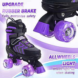 Kids Roller Skates for Girls, Purple Adjustable Rollerskates with Light Up Wheels for Big Kids Ages 6-12 7 8 9 10, Beginners Outdoor Sports, Best Birthday Gift for Kids