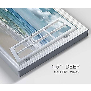 Renditions Gallery Canvas Nature Wall Art Home Paintings & Prints Artwork Cloudy Ocean Beach Sky Glam Romantic Window View Modern Decorations for Dining Room Office Kitchen - 18"x27" LT21