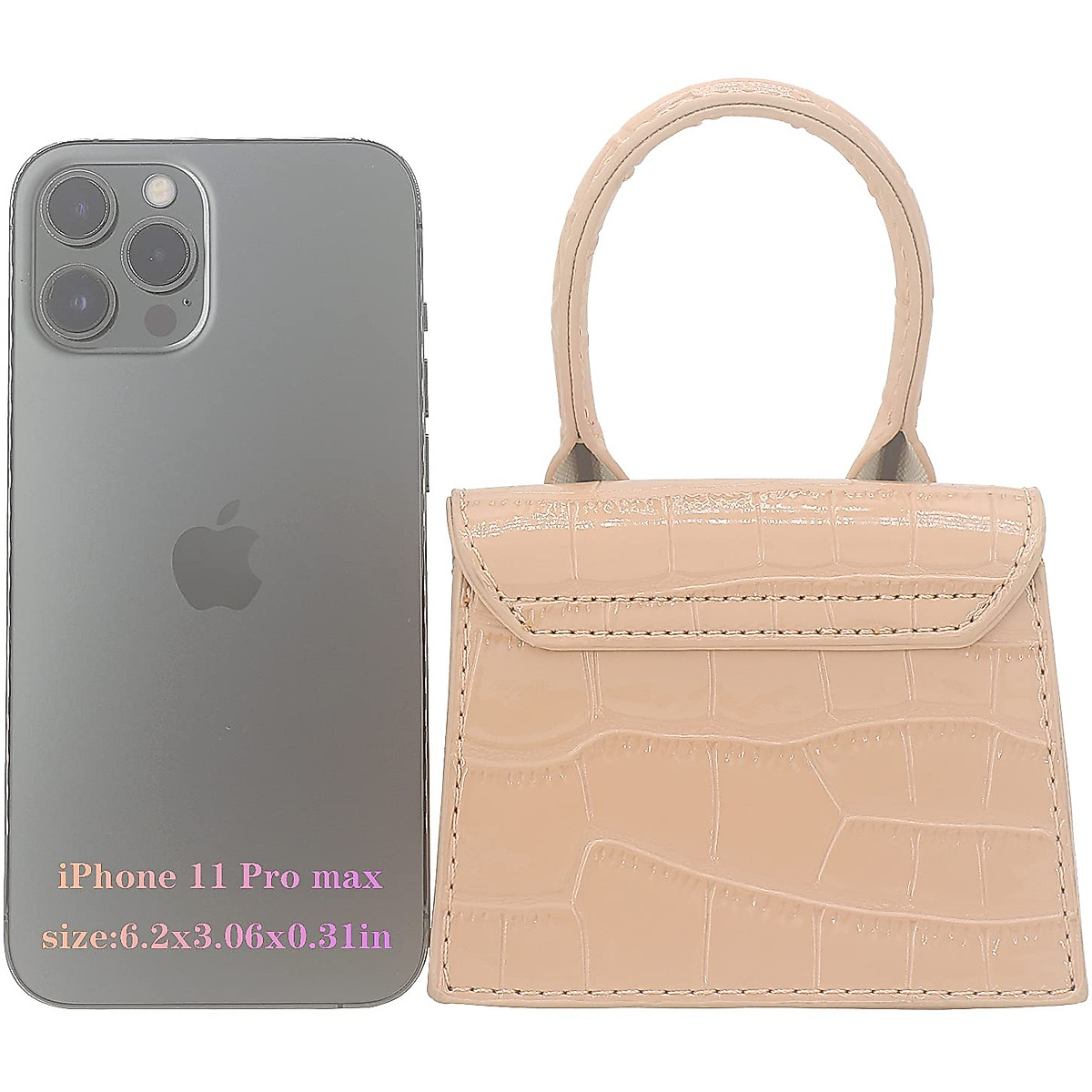 Nodeber Mini Crossbody Bag for Women Girls Synthetic Leather Flap Purse Styling Top-Handle Clutch Handbag Croco Nude