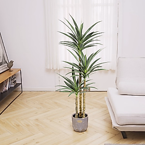 Waoops Artificial Tree 5.3Ft Faux Agave Plant with 3 Heads in Plastic Pot Fake Tree for Home Decor Indoor or Outdoor Office Decoration Housewarming Gift