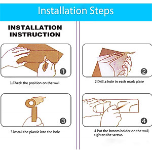 LEDWII Broom and Mop Holder, Storage Rack, Wall Mounted Tidy Organizer with 5 Position 6 Hooks, Storage Rack Organizer for Brush, Mop and Broom Tool, for Kitchen, Garden, Tools, Garage,Black