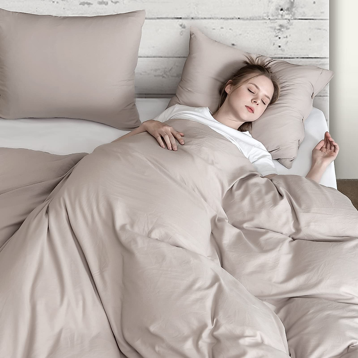 Argstar Khaki Button Duvet Cover Set Queen Size with Extra 2 Pillowcases (20''x26'')