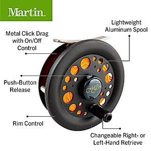 Martin Caddis Creek Fly Fishing Reel, Size 6/5 Single Action Fly Reel with Rim-Control, Changeable Right- or Left-Hand Retrieve, Lightweight Aluminum Spool, Brown, 63