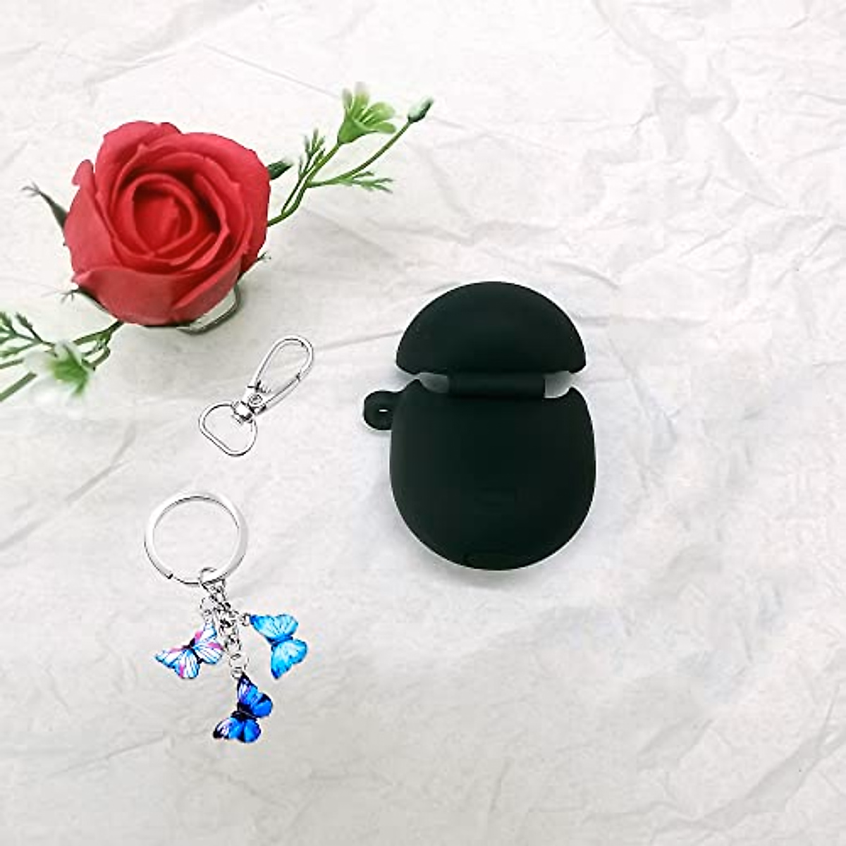 Case for Google Pixel Buds Pro Case Cover 2022, Cute Cartoon Butterfly Skin Soft Silicone Pixel Buds Pro Charging Case Earbuds Protective Cover with Keychain for Women Girl Gift (Black)