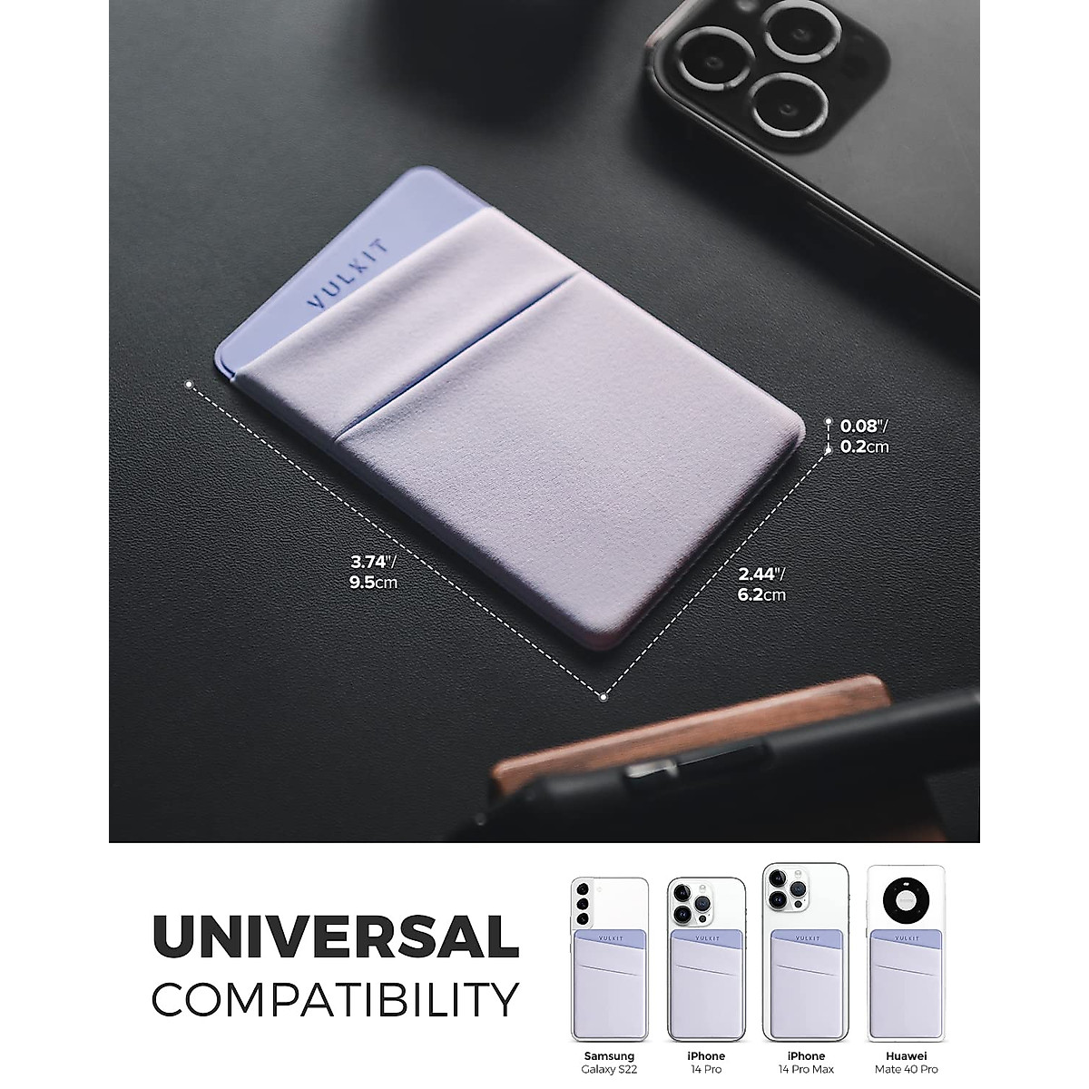 VULKIT Phone Card Holder Slim Elastic Adhesive Phone Wallet Credit Card Sleeves Sticker for Back of Smartphone(Lilac)