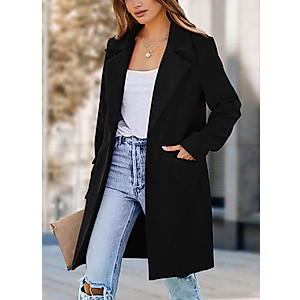 PRETTYGARDEN Women's 2024 Fall Long Blazer Jackets Long Sleeve Lapel Pockets Loose Fit Work Casual Blazers Outerwear (Black,Small)