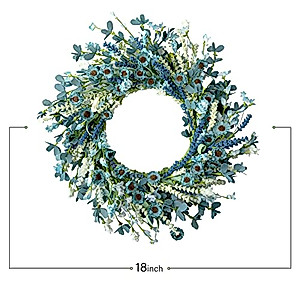 Bibelot 20 Inch Spring Wreath Blue with Green Leaves Daisy Artificial Grains White Flower for Front Door Wreath,Farmhouse Decor Indoor&Outdoor Wedding Wall Home